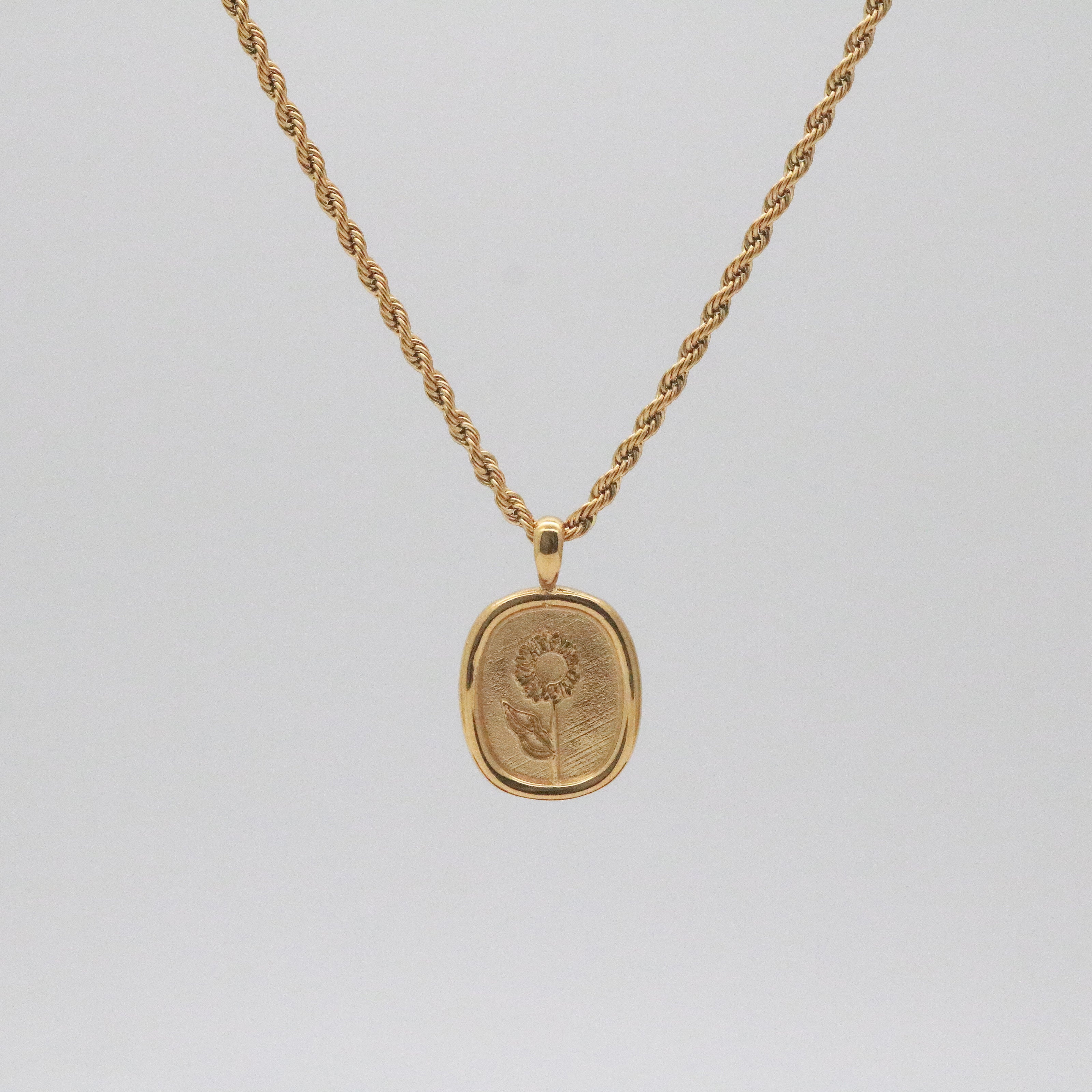 Effie Flower Engraved Oval Pendant Necklace
