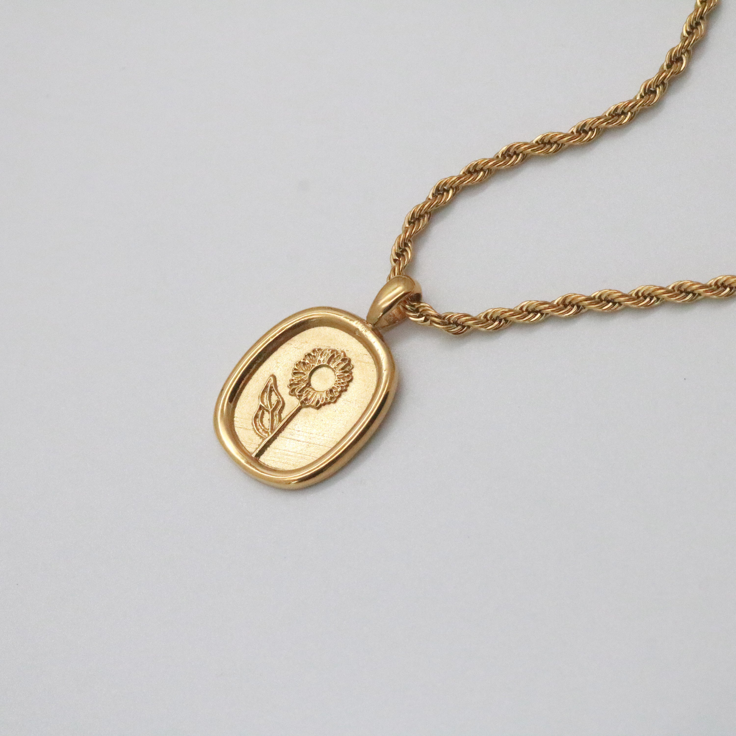 Effie Flower Engraved Oval Pendant Necklace