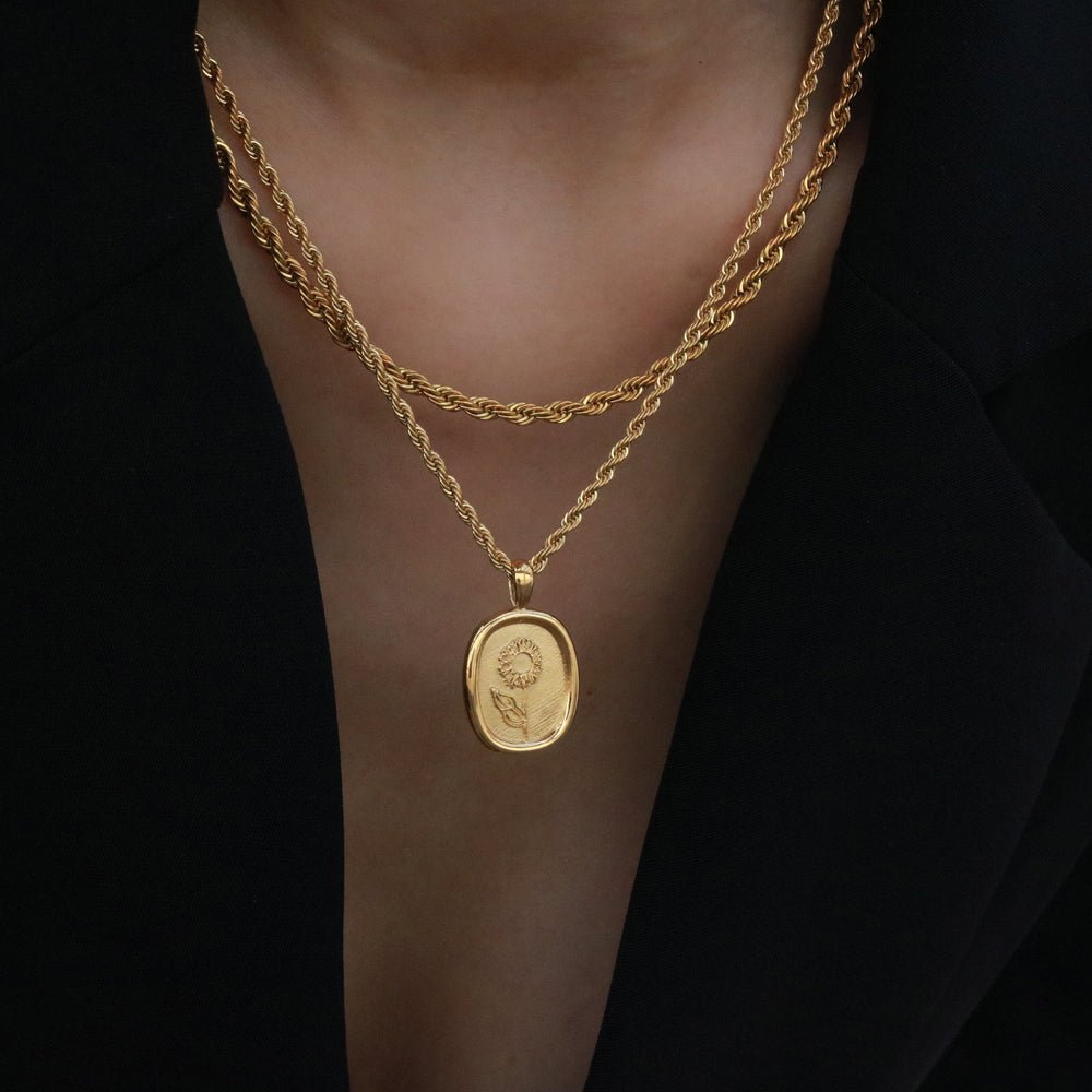 Effie Flower Engraved Oval Pendant Necklace