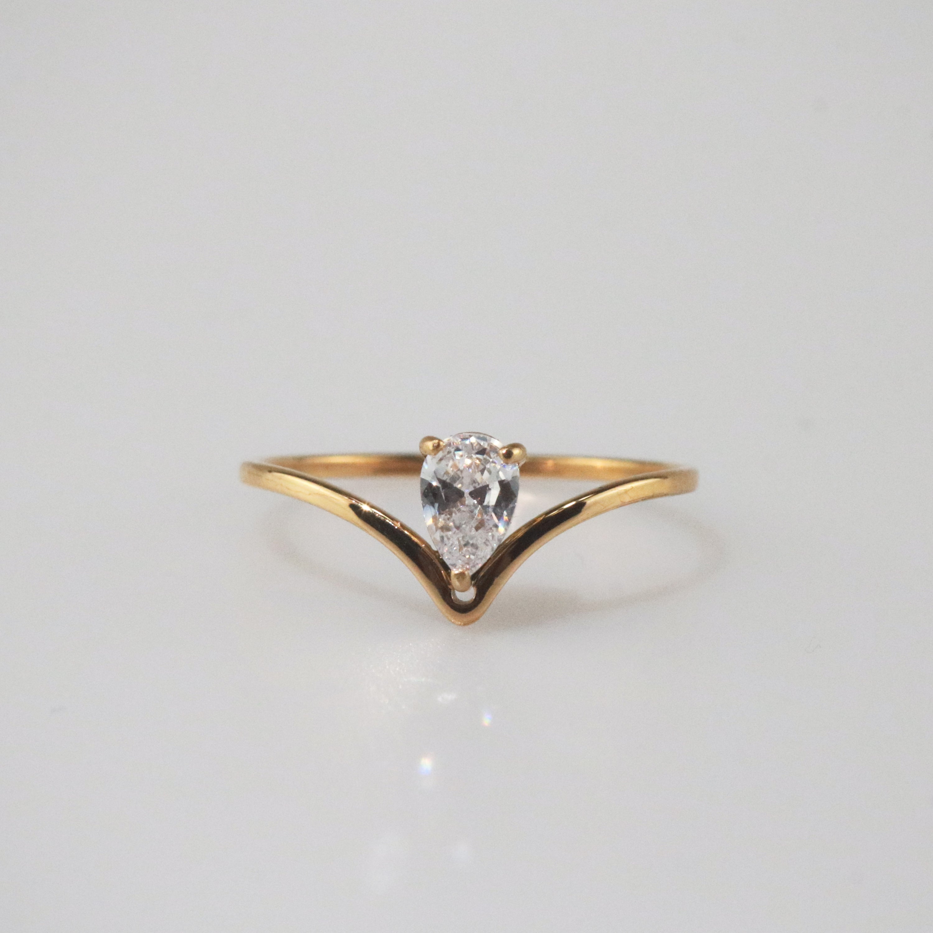 V Shaped Pear Gemstone Stacking Ring | Meideya Jewelry