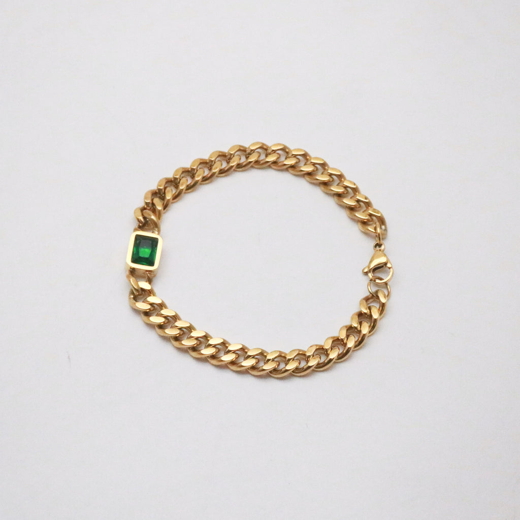 Emerald Gem Curb Chain Bracelet