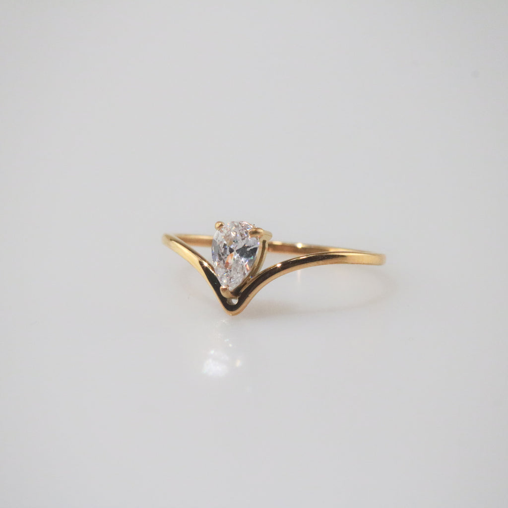 V Shaped Pear Gemstone Stacking Ring | Meideya Jewelry